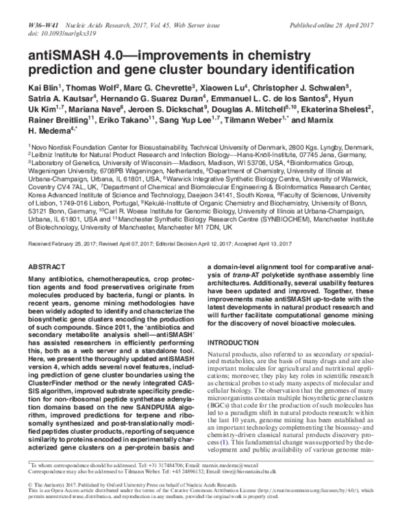 (PDF) antiSMASH 4.0—improvements in chemistry prediction and gene ...