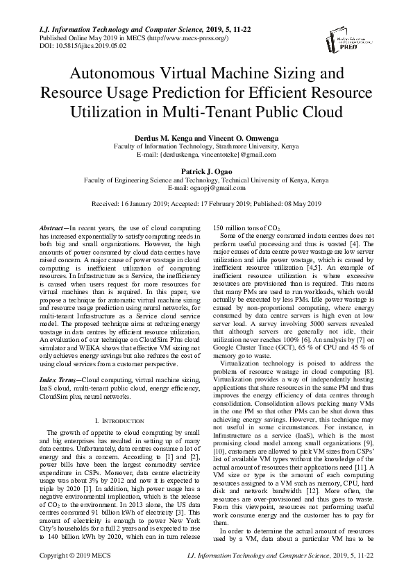 Autonomous Virtual Machine Sizing And Resource Usage Prediction For Efficient Resource 0171
