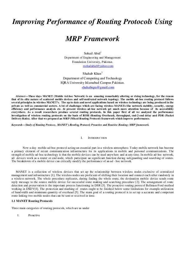 (PDF) Improving Performance of Routing Protocols Using MRP Framework
