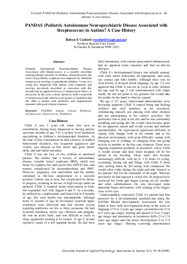 (PDF) PANDAS (Pediatric Autoimmune Neuropsychiatric Disease Associated ...