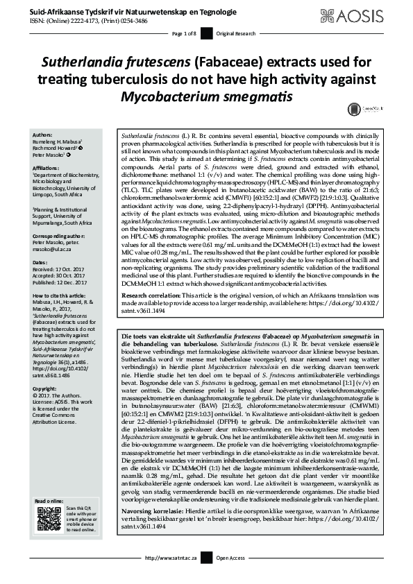 (PDF) Sutherlandia frutescens (Fabaceae) extracts used for treating ...