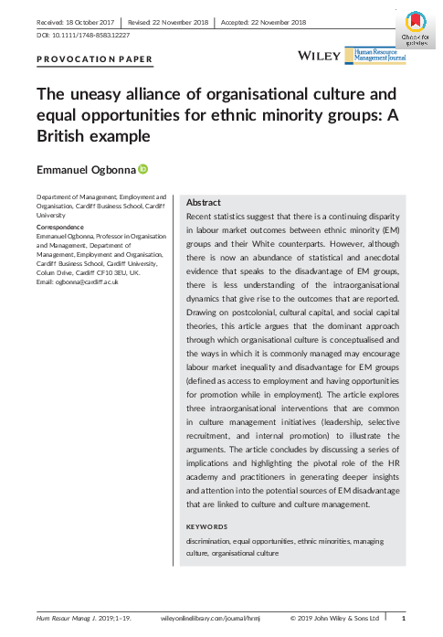 (PDF) The uneasy alliance of organisational culture and equal ...