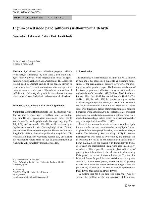 (PDF) Lignin-based wood panel adhesives without formaldehyde
