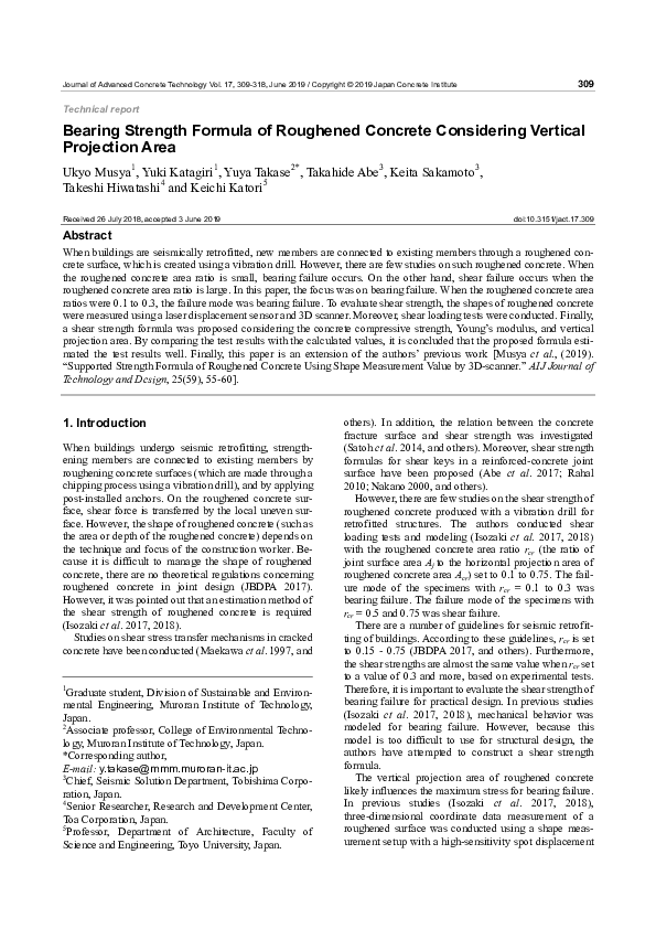 (PDF) Bearing Strength Formula of Roughened Concrete Considering ...