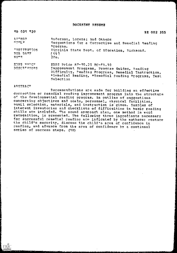 (PDF) Suggestions for a Corrective and Remedial Reading Program