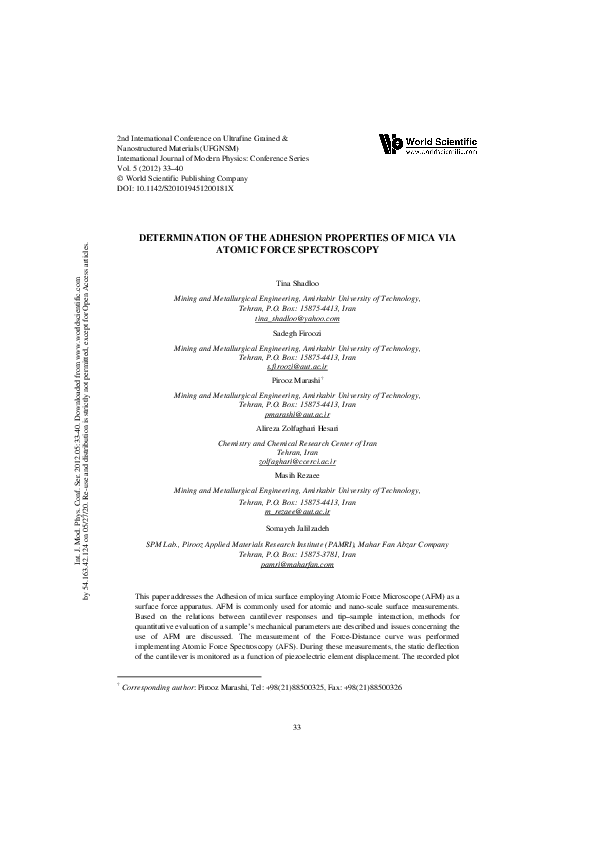 (PDF) Determination of the Adhesion Properties of Mica via Atomic Force ...