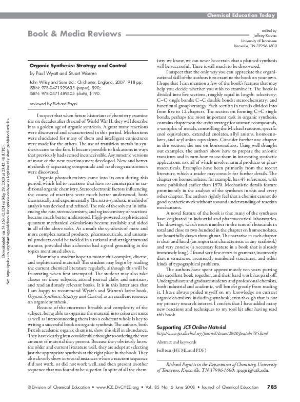 (PDF) Organic Synthesis: Strategy and Control (Paul Wyatt and Stuart ...