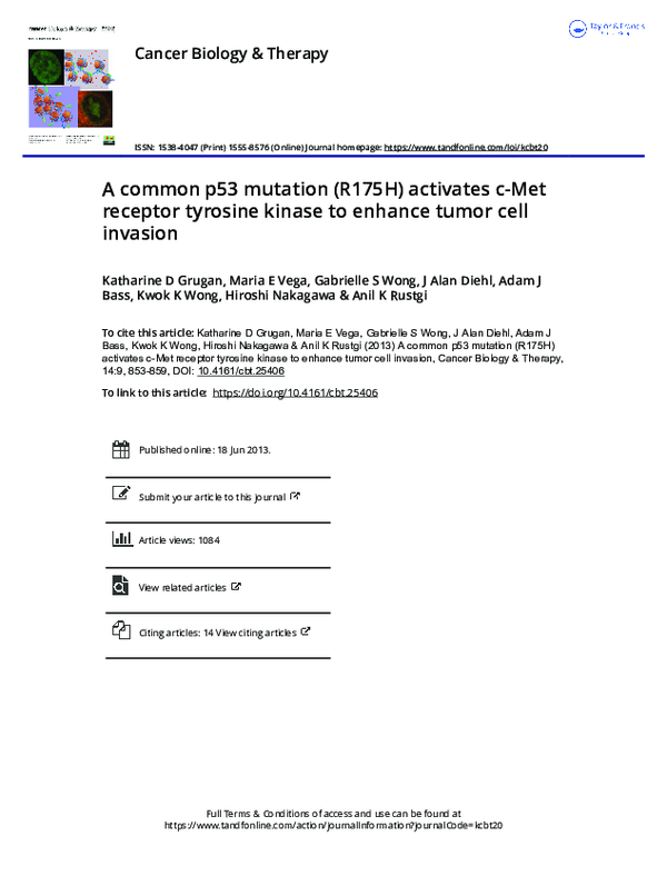(PDF) A common p53 mutation (R175H) activates c-Met receptor tyrosine ...