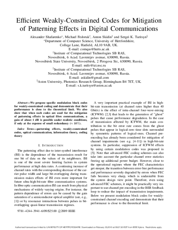 Pdf Efficient Weakly Constrained Codes For Mitigation Of Patterning