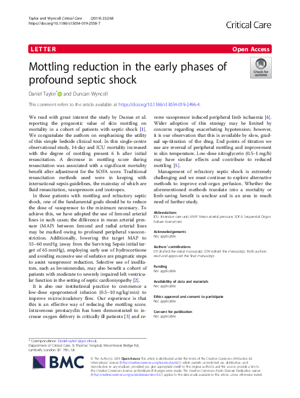 (PDF) Mottling reduction in the early phases of profound septic shock