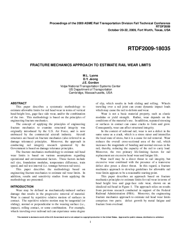(PDF) Fracture Mechanics Approach to Estimate Rail Wear Limits