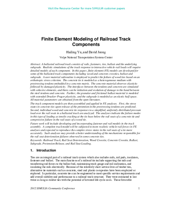 (PDF) Finite Element Modeling of Railroad Track Components