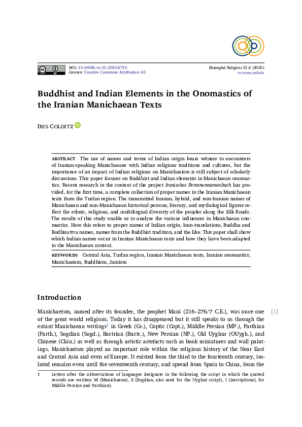 (PDF) Buddhist and Indian Elements in the Onomastics of the Iranian ...