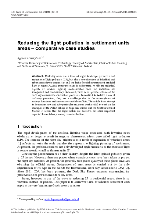(PDF) Reducing the light pollution in settlement units areas ...