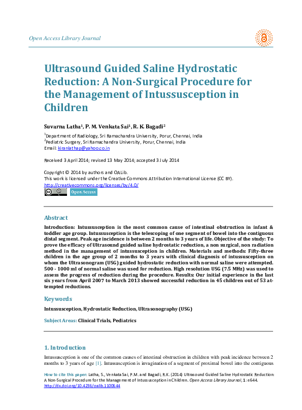(PDF) Ultrasound Guided Saline Hydrostatic Reduction: A Non-Surgical ...