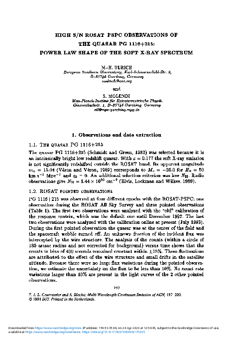 (PDF) High S/N ROSAT-PSPC Observations of the Quasar PG 1116+215: Power ...