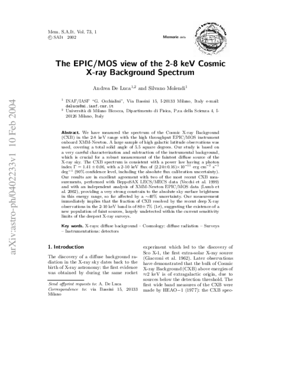(PDF) The EPIC/MOS view of the 2-8 keV Cosmic X-ray Background Spectrum