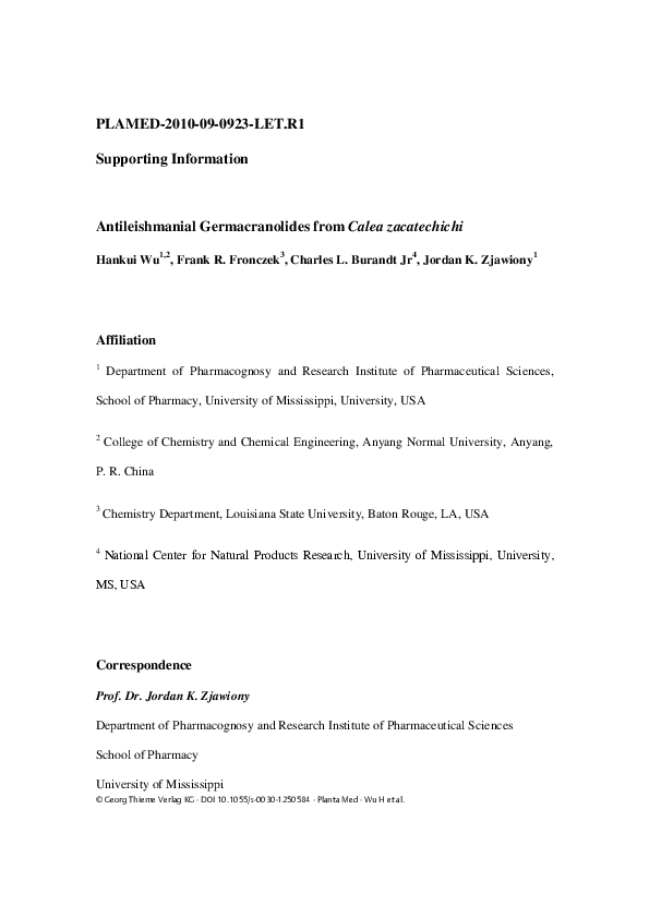 (PDF) Antileishmanial Germacranolides from Calea zacatechichi
