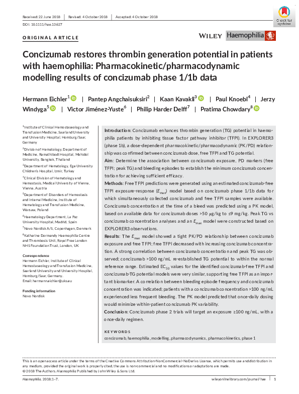 (PDF) Concizumab restores thrombin generation potential in patients ...