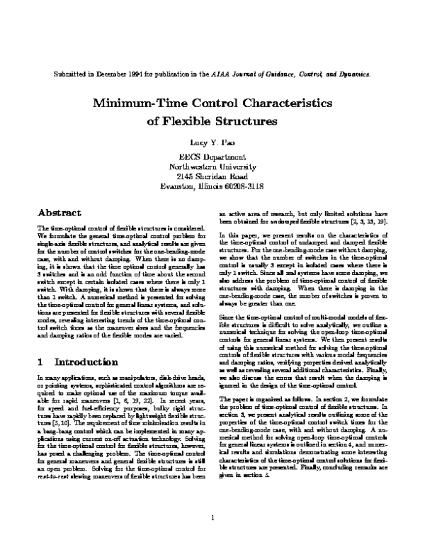 (PDF) Minimum-time control characteristics of flexible structures