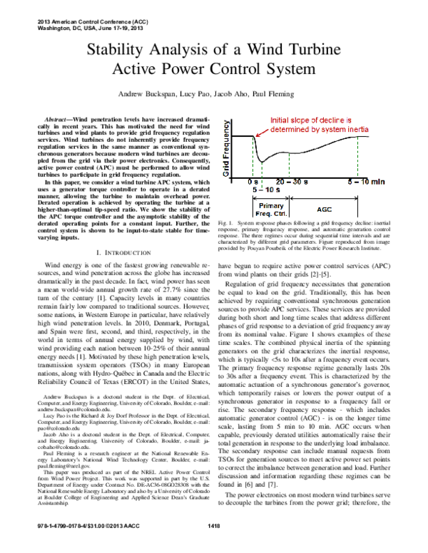 (PDF) Stability analysis of a wind turbine active power control system