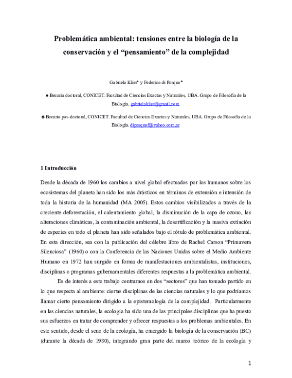 (PDF) Problemática ambiental: tensiones entre la biología de la conservación y el "pensamiento ...