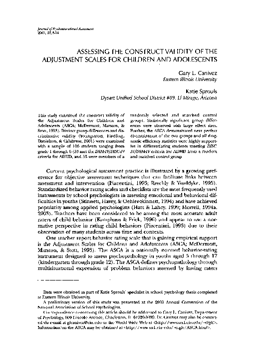 (PDF) Assessing the Construct Validity of the Adjustment Scales for ...