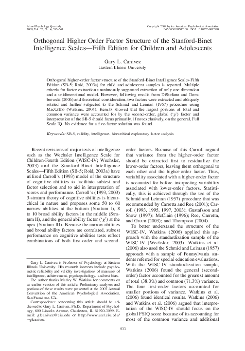 (PDF) Orthogonal higher order factor structure of the Stanford-Binet ...