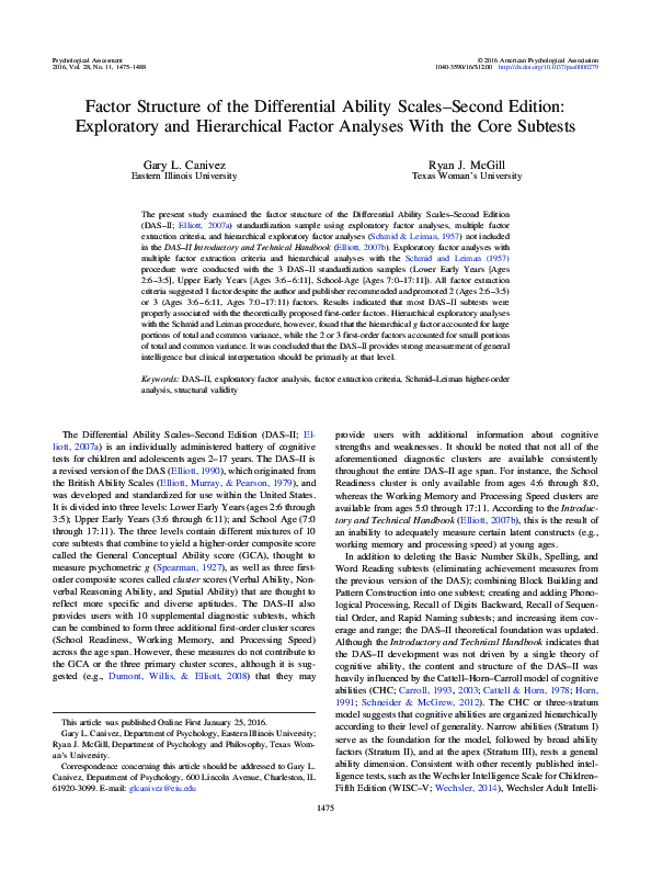 (PDF) Factor Structure of the Differential Ability Scales-Second Edition: Exploratory and ...