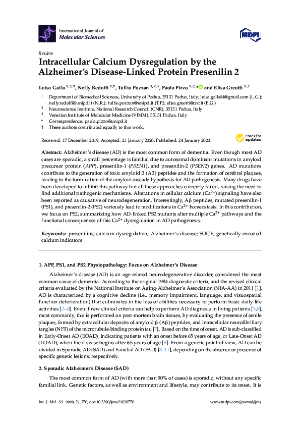 (PDF) Intracellular Calcium Dysregulation by the Alzheimer’s Disease-Linked Protein Presenilin 2