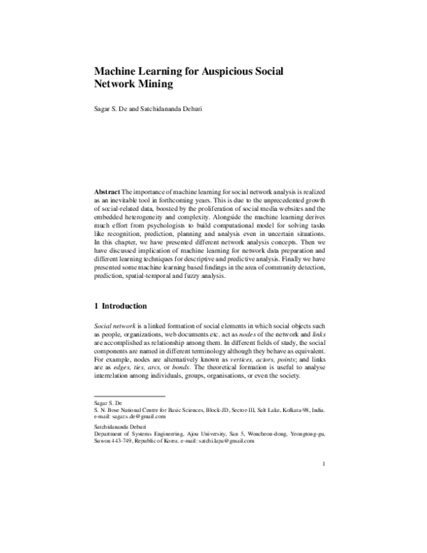 (PDF) Machine Learning for Auspicious Social Network Mining