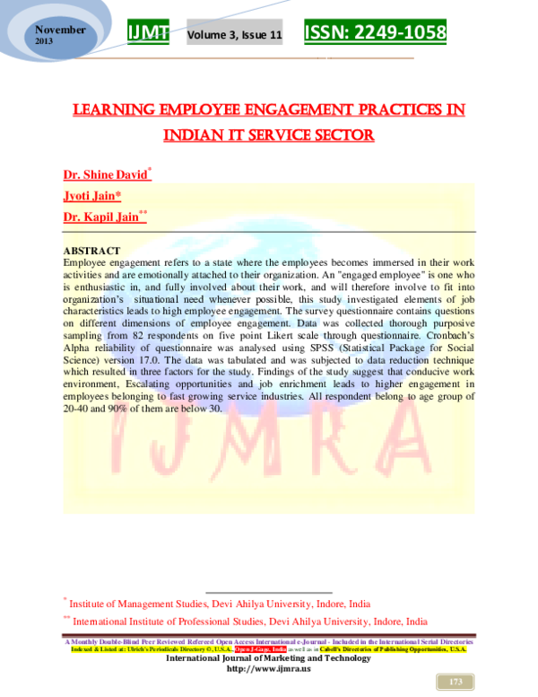 (PDF) LEARNING EMPLOYEE ENGAGEMENT PRACTICES IN INDIAN IT SERVICE SECTOR