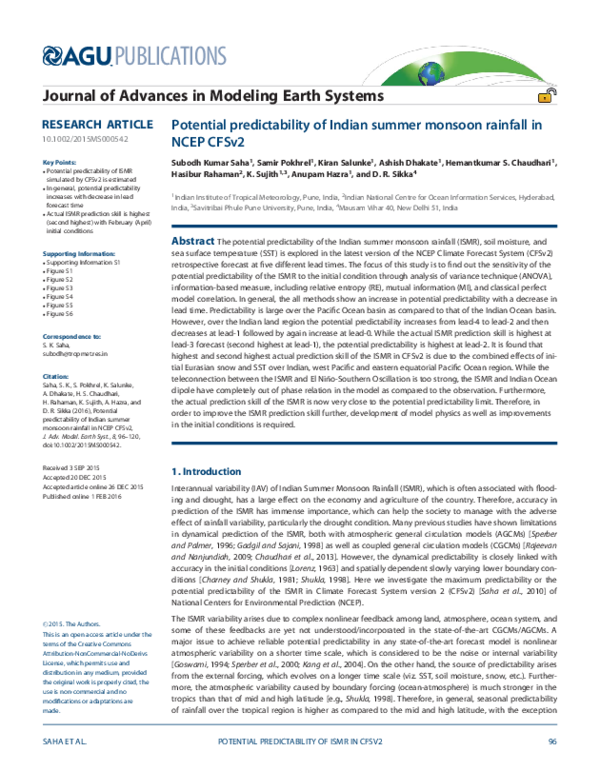 (PDF) Potential Predictability of Indian Summer Monsoon Rainfall in ...