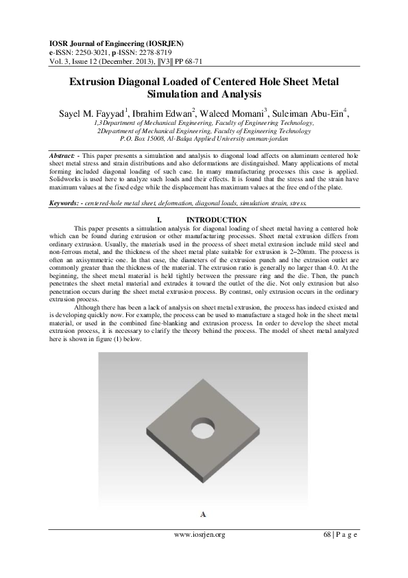 (PDF) Extrusion Diagonal Loaded of Centered Hole Sheet Metal Simulation ...