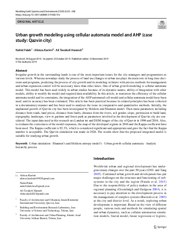 Pdf Urban Growth Modeling Using Cellular Automata Model And Ahp Case