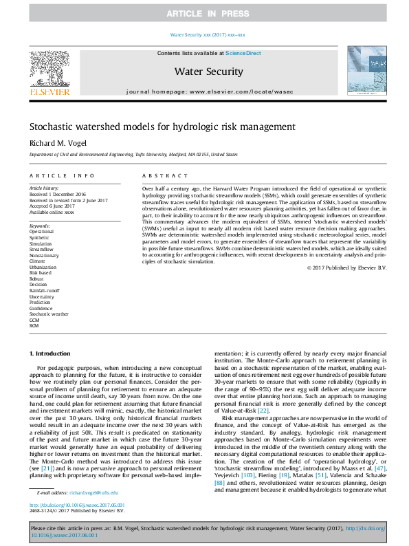 (PDF) Stochastic watershed models for hydrologic risk management
