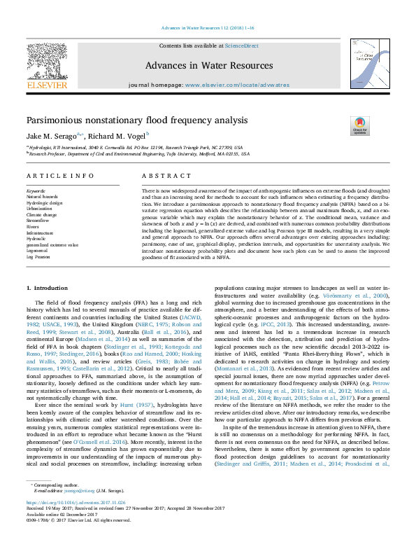 (PDF) Parsimonious nonstationary flood frequency analysis
