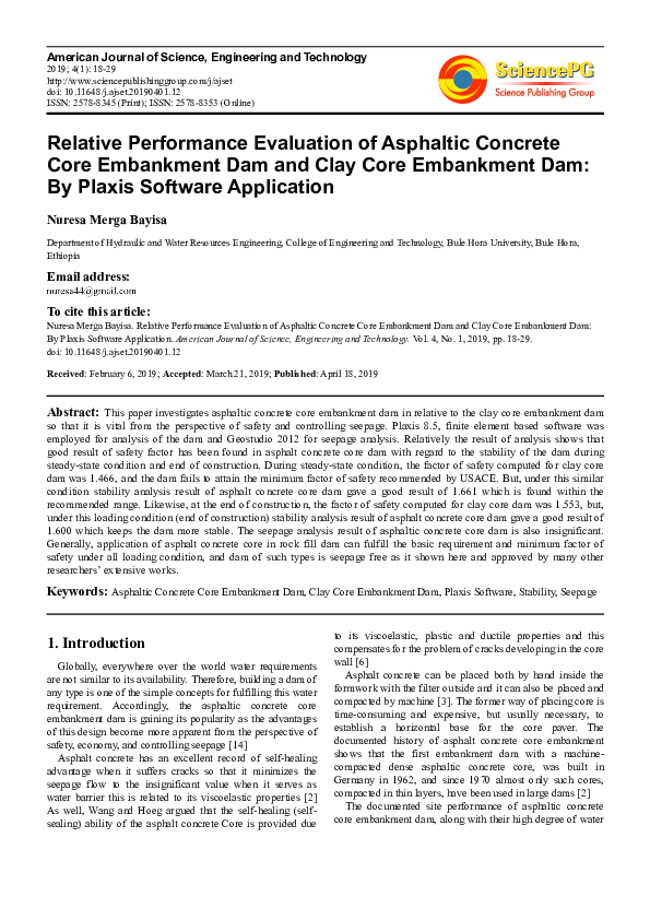 Pdf Relative Performance Evaluation Of Asphaltic Concrete Core Embankment Dam And Clay Core