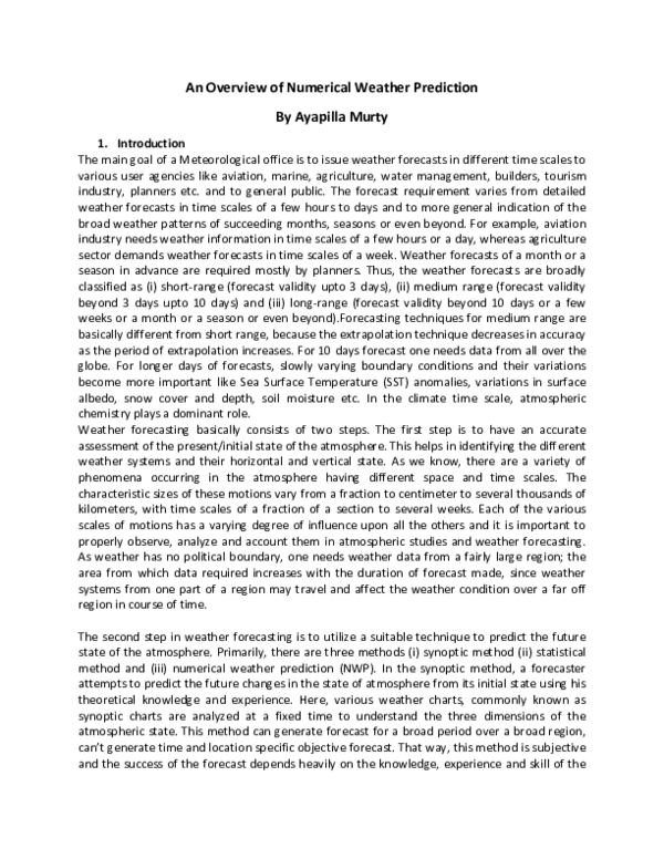 (PDF) An Overview of Numerical Weather Prediction