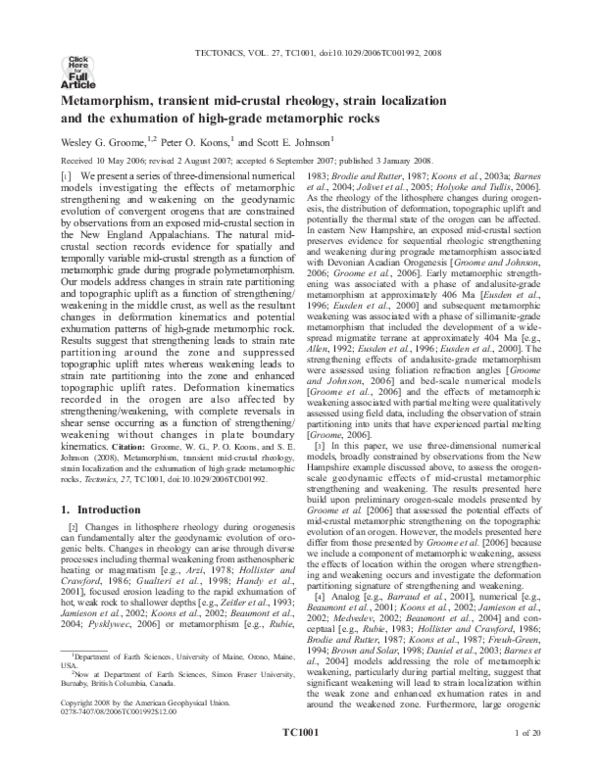 (PDF) Metamorphism, transient mid-crustal rheology, strain localization ...