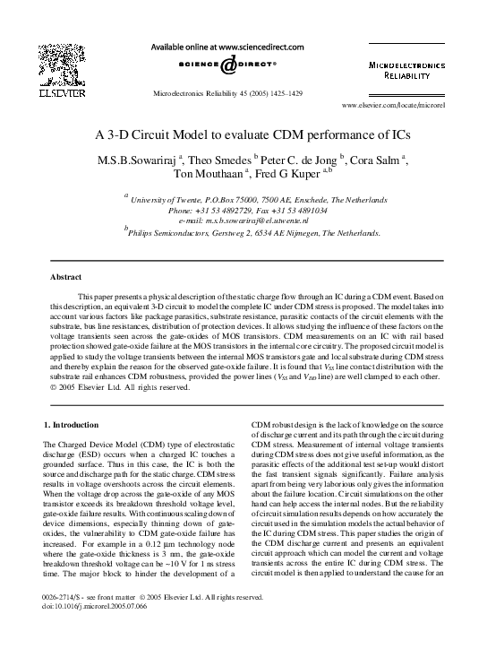 (PDF) A 3-D Circuit Model to evaluate CDM performance of ICs