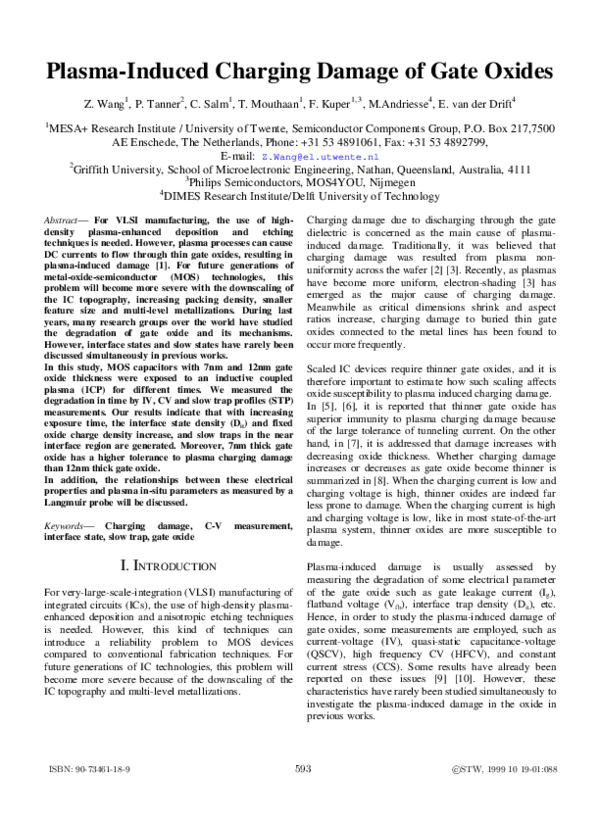 (PDF) Plasma-Induced Charging Damage of Gate Oxides