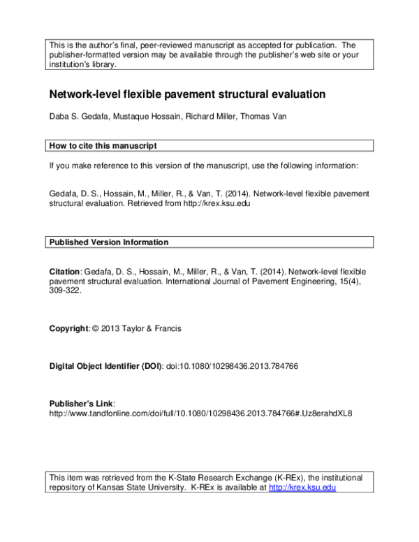 (PDF) Network-level flexible pavement structural evaluation