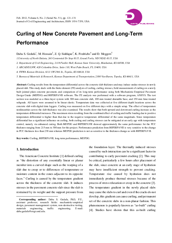 (PDF) Curling of New Concrete Pavement and Long-Term Performance