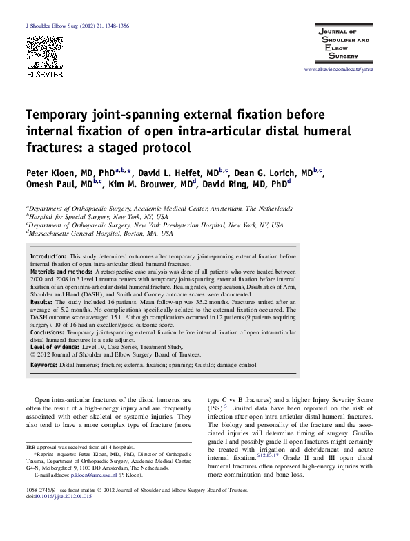 (PDF) Temporary joint-spanning external fixation before internal ...
