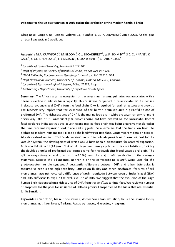 (PDF) Evidence for the unique function of DHA during the evolution of ...