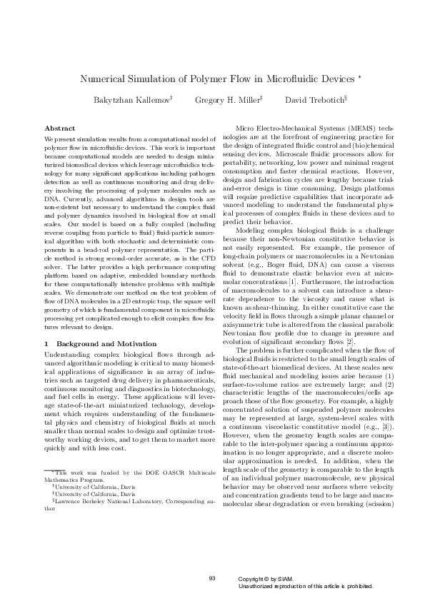 (PDF) Numerical Simulation of Polymer Flow in Microfluidic Devices