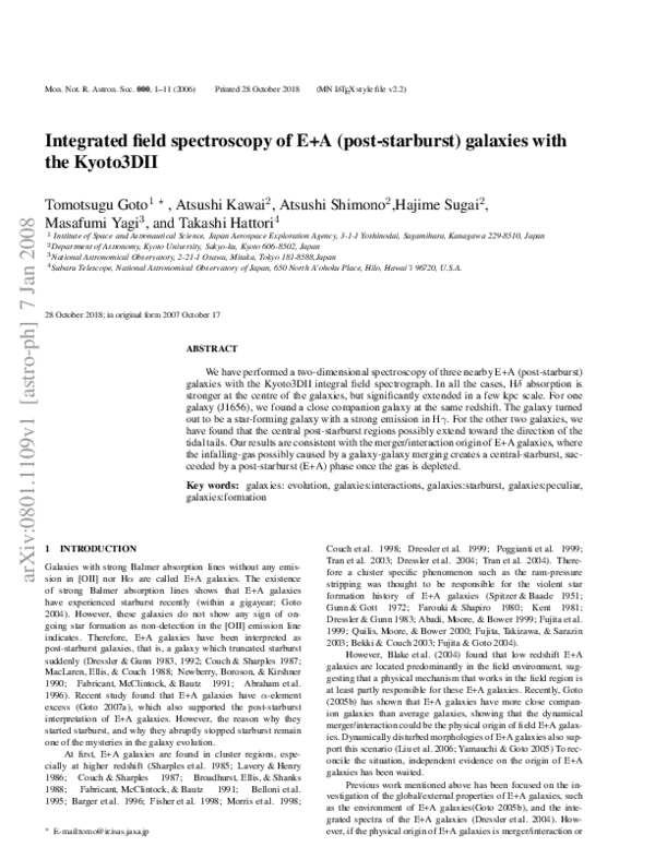 (PDF) Integrated field spectroscopy of E+A (post-starburst) galaxies ...