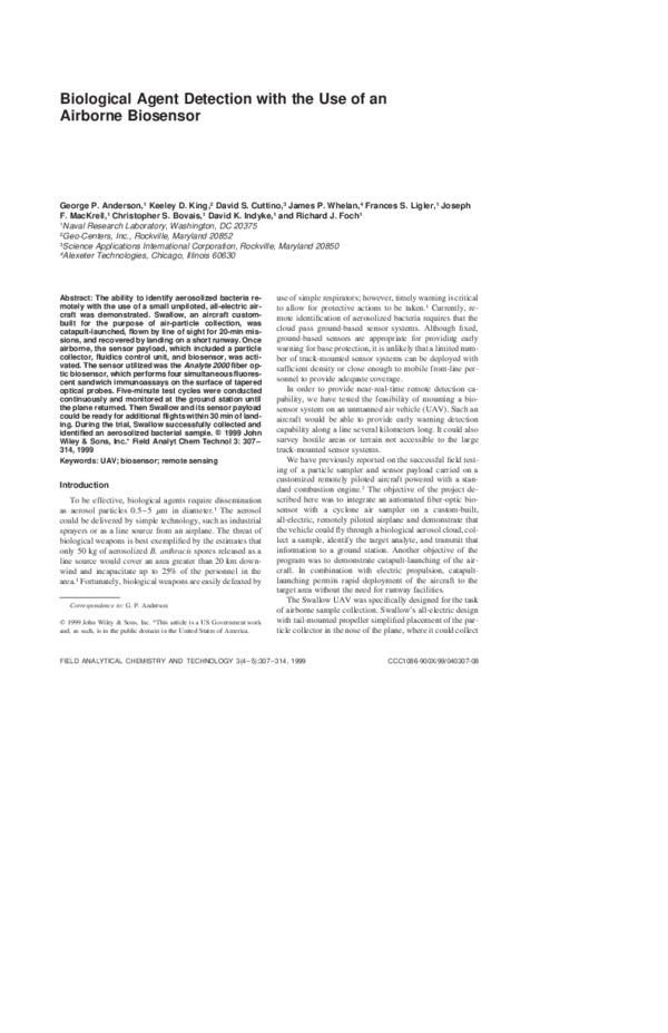Pdf Biological Agent Detection With The Use Of An Airborne Biosensor