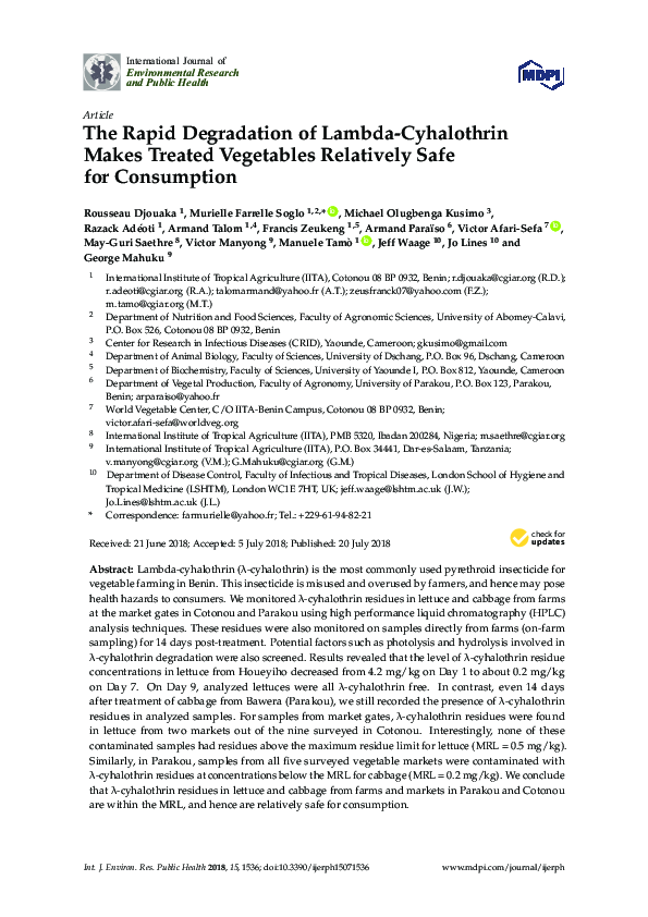 (PDF) The Rapid Degradation of Lambda-Cyhalothrin Makes Treated ...